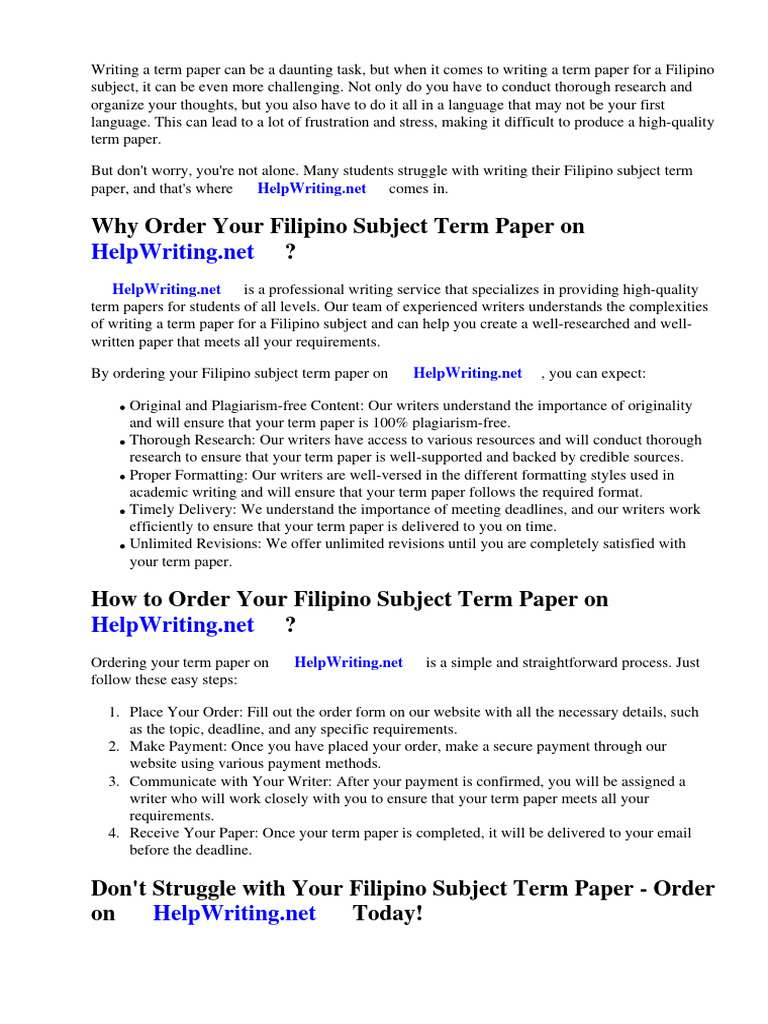 Term Paper Filipino Subject | PDF | Tagalog Language | Essays