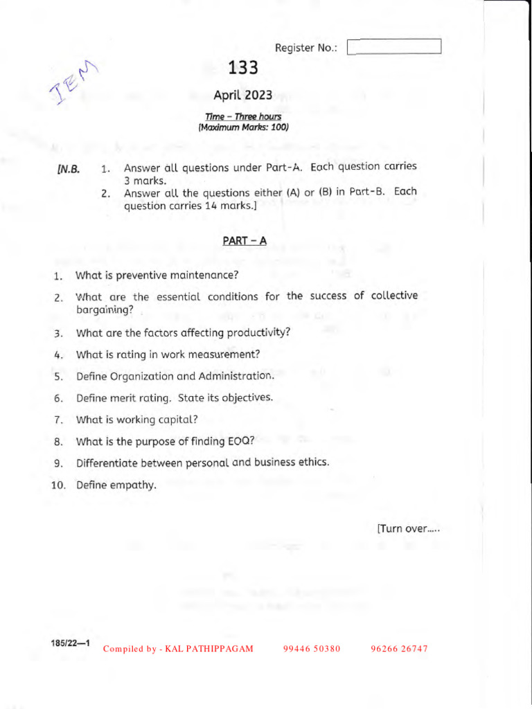 Board Exam Qns - IEM (N - Scheme) | PDF