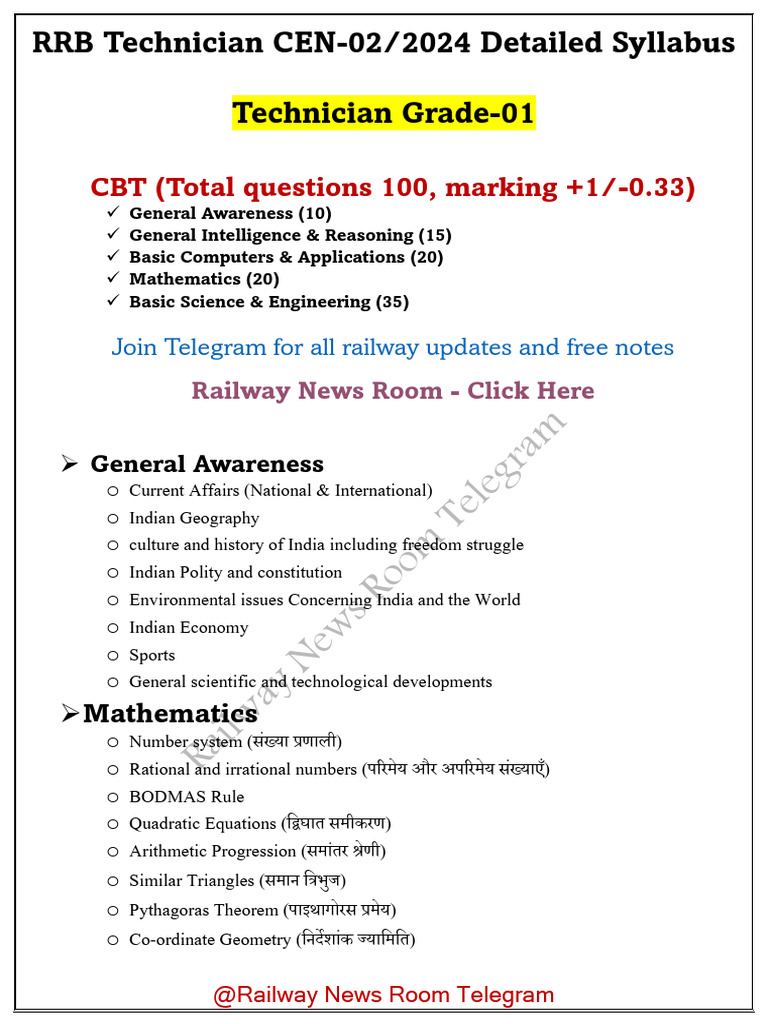 RRB Tech 01 Syllabus Railway News Room | PDF