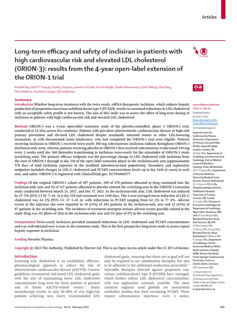 Inclisiran Lancet 2023 | PDF | Statin | Health Care