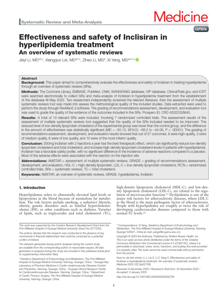 Effectiveness and Safety of Inclisiran In.42 | PDF | Systematic Review ...