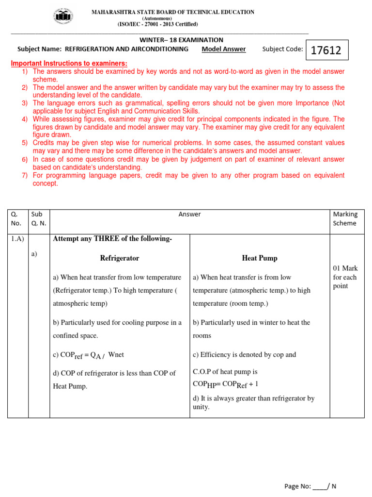 RAC Model Answer Paper Overview | PDF | Refrigerator | Atmosphere Of Earth