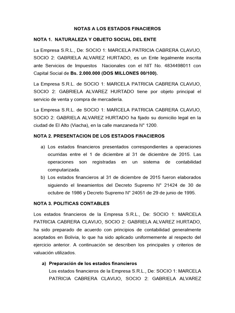 notas a los estados financieros | PDF | Depreciación | Contabilidad