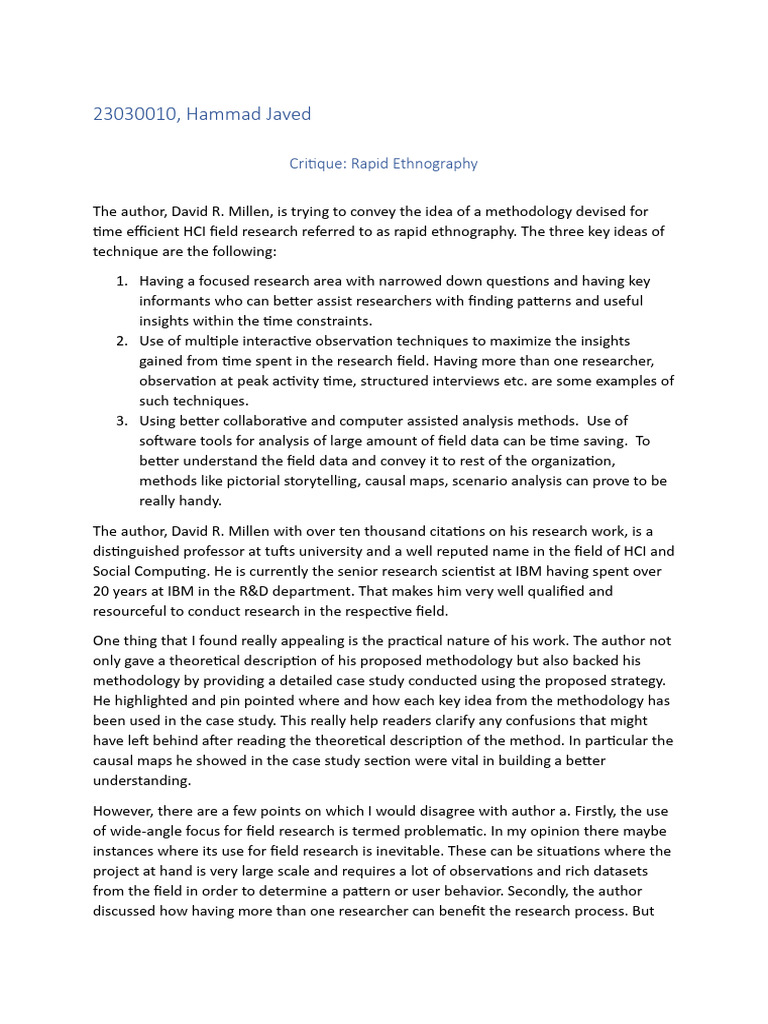 Critique1 | PDF | Methodology | Human–Computer Interaction