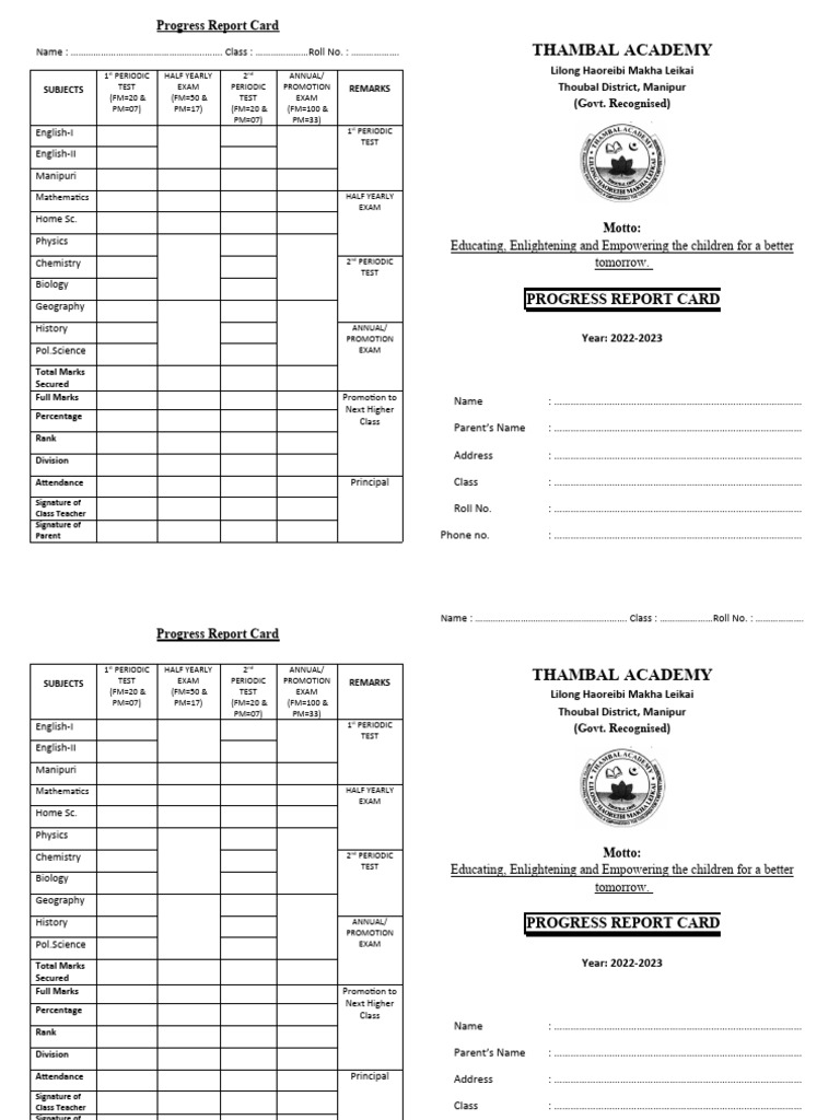 Class 9 Progress Report Card 2022-23 | PDF | Educational Stages | Science