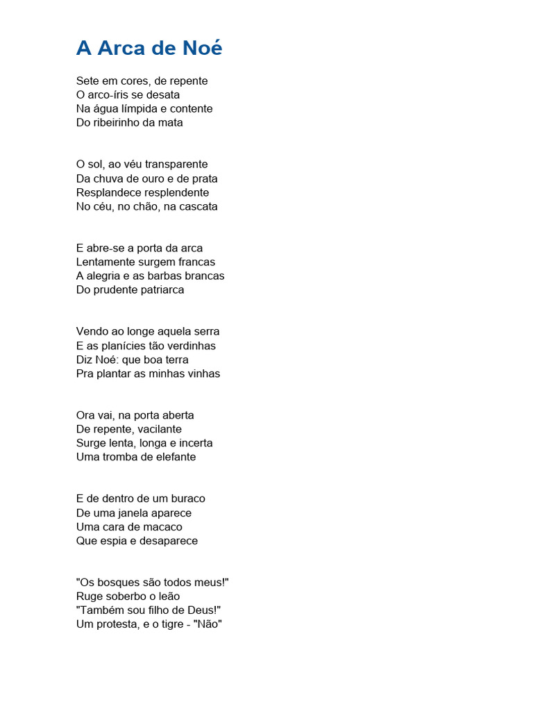 A Arca de Noé Vinicíus de Moraes | PDF | Casa e Jardim