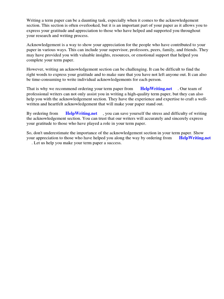 Example of Acknowledgement in Term Paper | PDF | Thesis | Academic ...