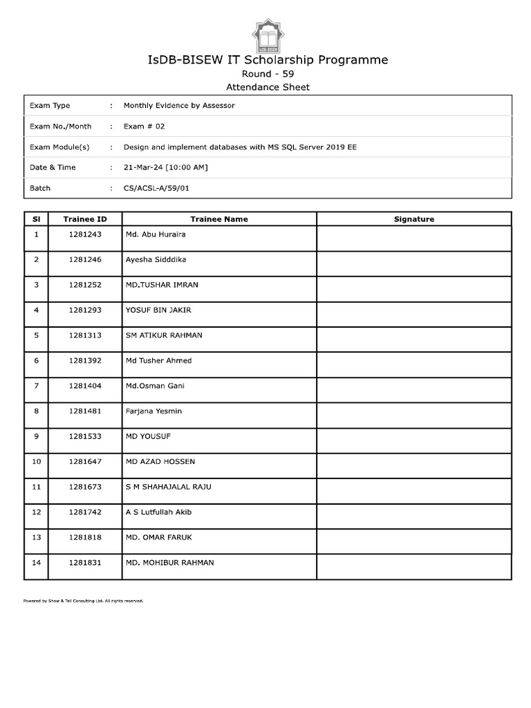 R-59 CS ACSL Evidence Attendance Sheet | PDF