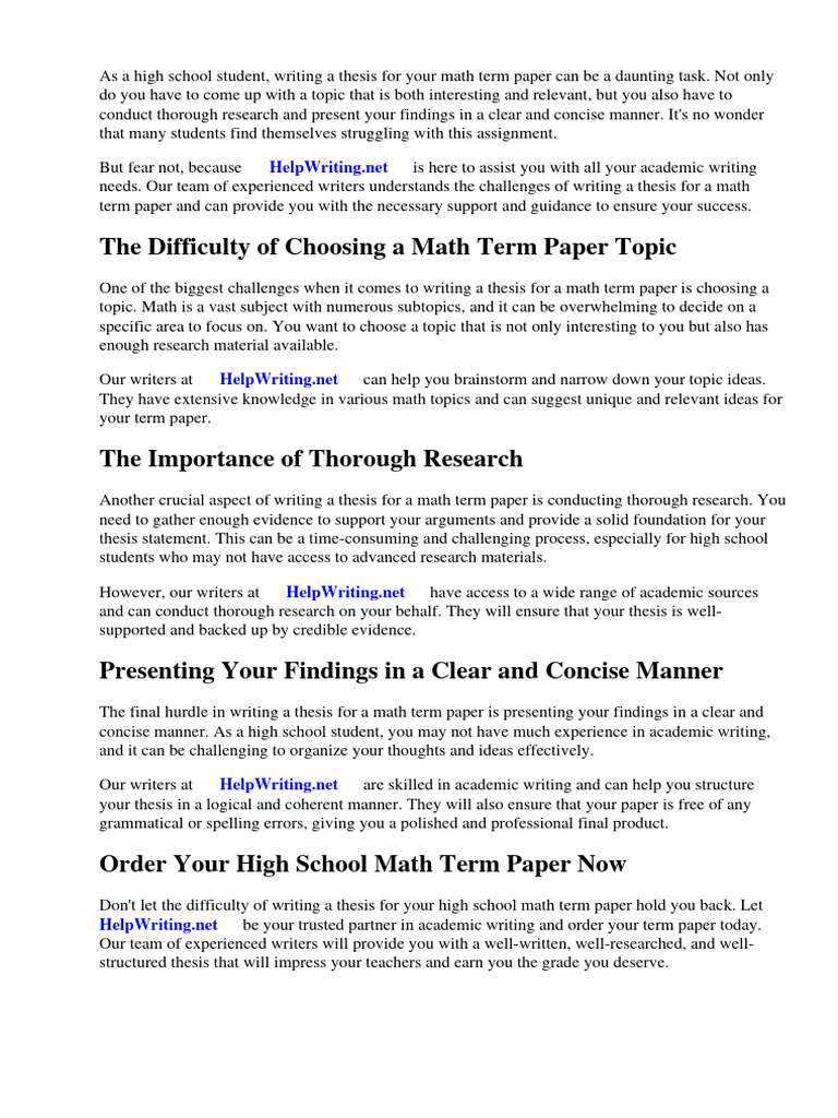 Math Term Paper Topics High School | PDF | Mathematics | Essays Math Term Paper Topics High School | PDF | Mathematics | Essays