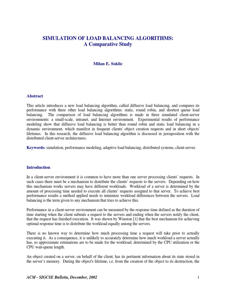 Simulation of Load Balancing Algorithms: A Comparative Study | PDF | Load Balancing (Computing ...