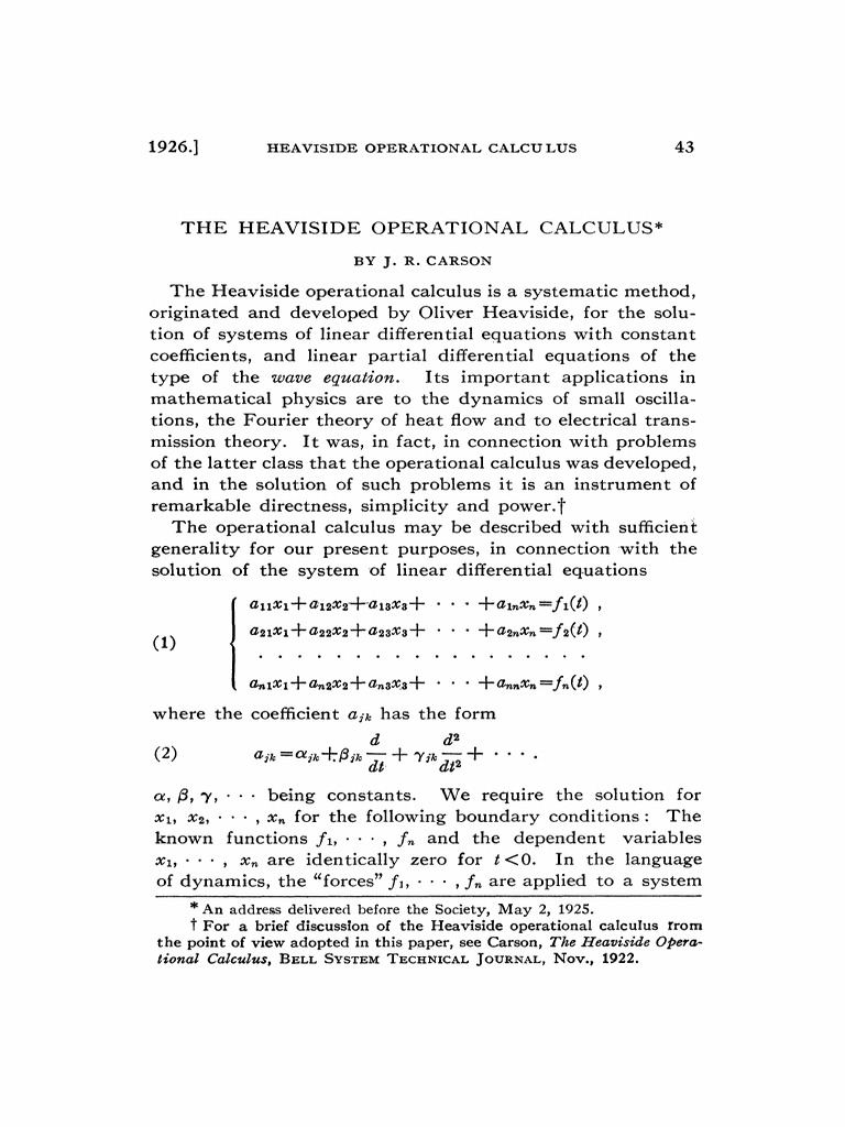 Heaviside Operational Calculus by J R Carson | PDF | Equations | Integral