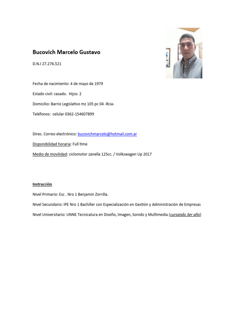 CV Bucovich Marcelo Trasporte | PDF