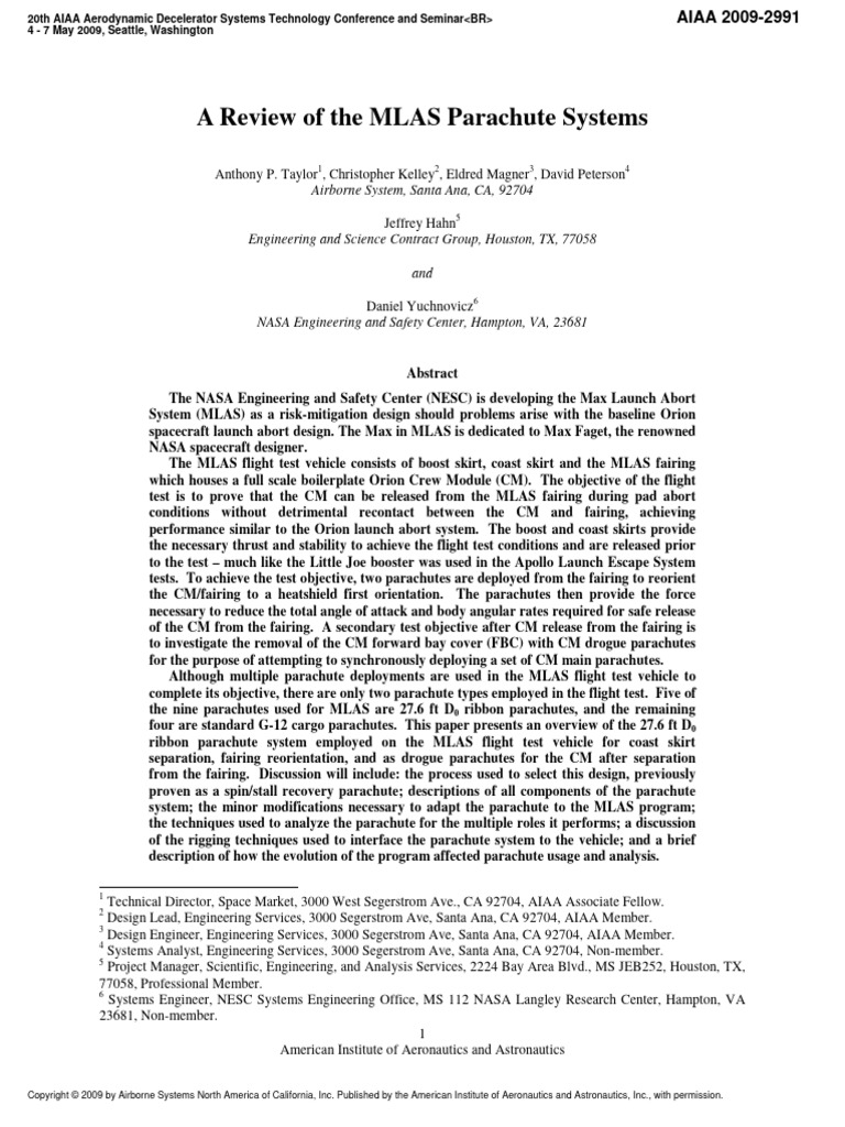 A Review of The MLAS Parachute Systems | Download Free PDF | Launch ...