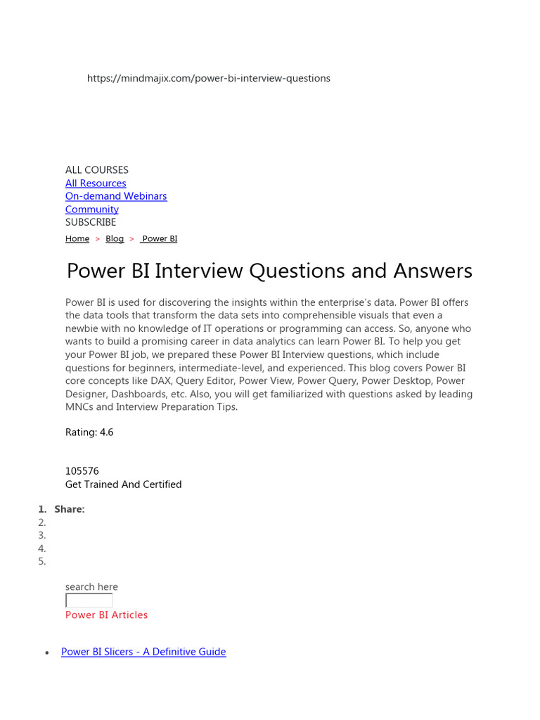 Power Bi Intervew Questions Pdf Business Intelligence Microsoft Excel 