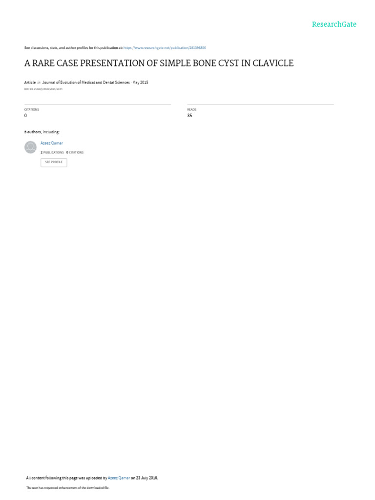 A Rare Case Presentation of Simple Bone Cyst in CL | PDF | Diseases And ...