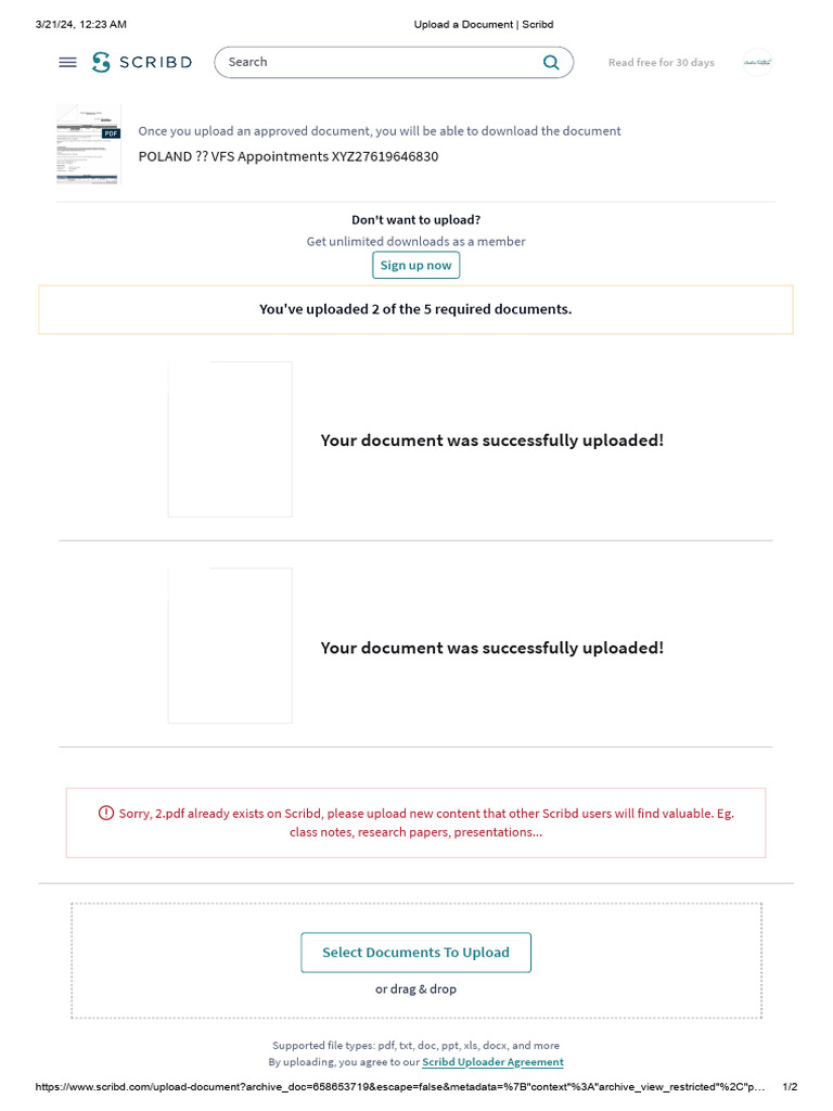 POLAND ?? VFS Appointments XYZ27619646830: Your Document Was Successfully Uploaded! | PDF ...