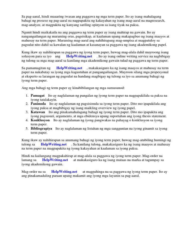 Mga Bahagi NG Term Paper | PDF