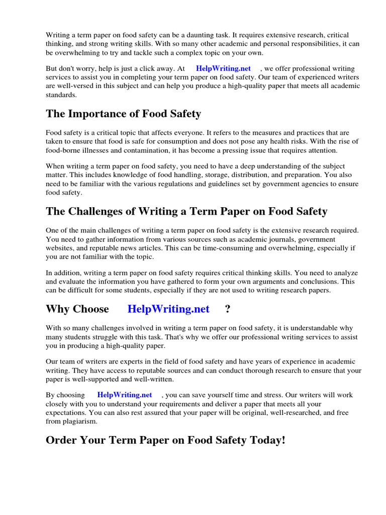 Term Paper Food Safety | PDF | Food Safety | Regulatory Compliance