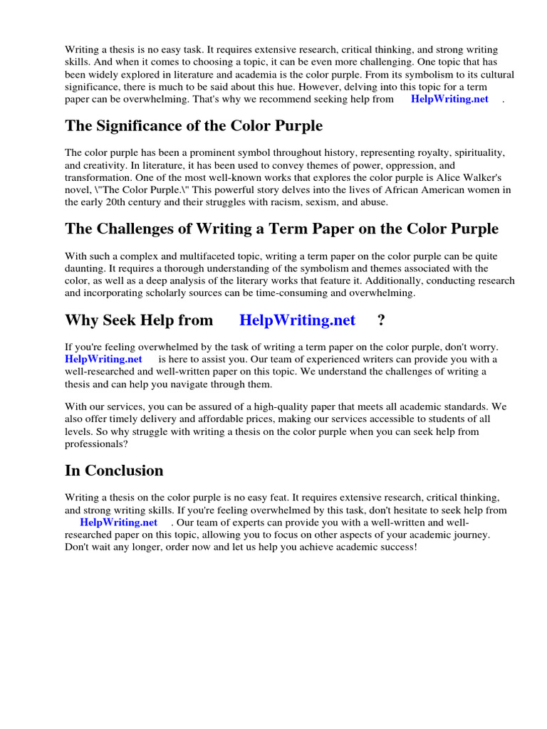 The Color Purple Term Paper | PDF