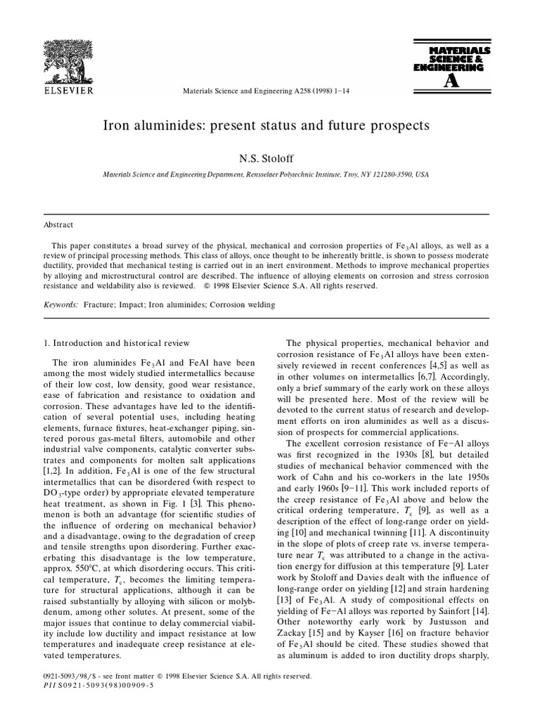 Stoloff1998 - Iron Aluminides Present Status and Future | PDF ...