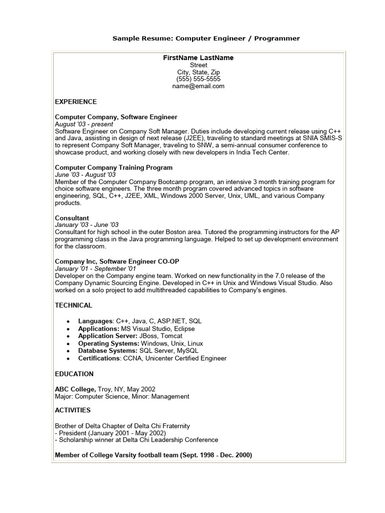 Sample Resume Computer Engineer | PDF
