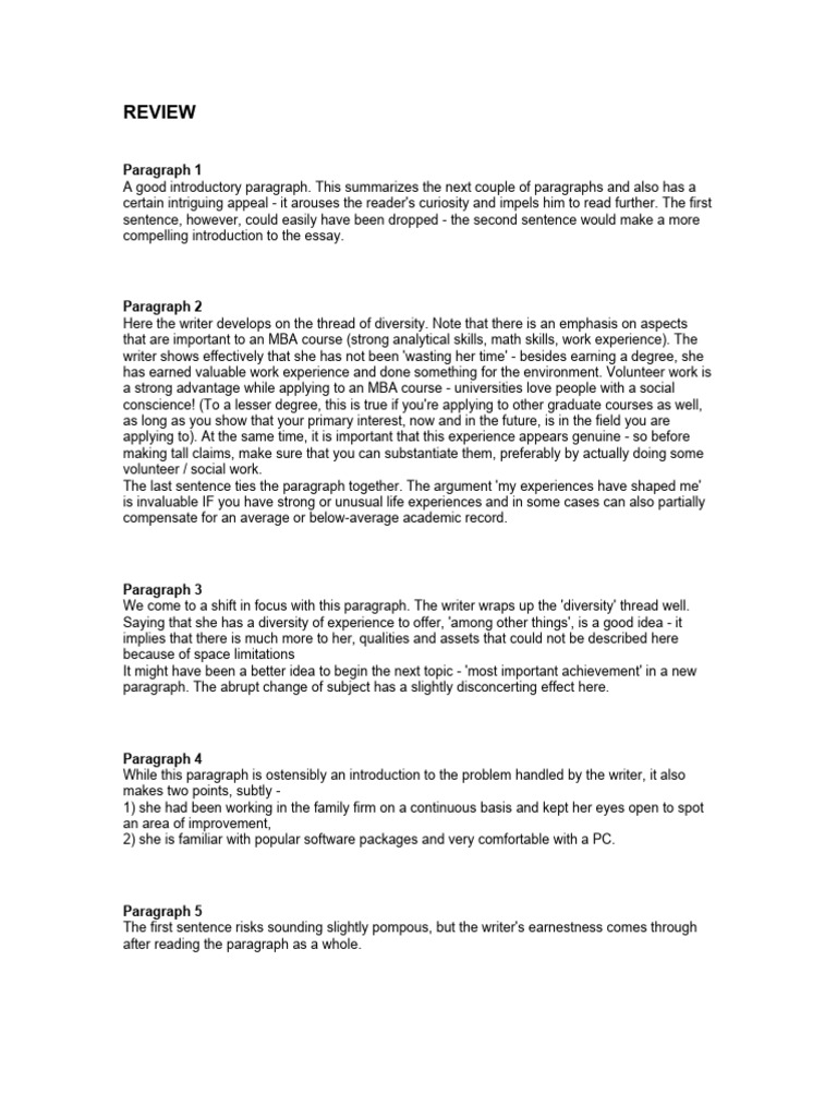 REVIEW - On Sample - MBA - Example - SOP | PDF | Essays | Paragraph