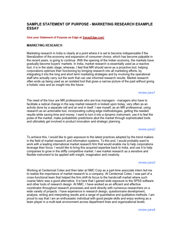 Sample Statement of Purpose - Marketing - Research | PDF | Marketing ...