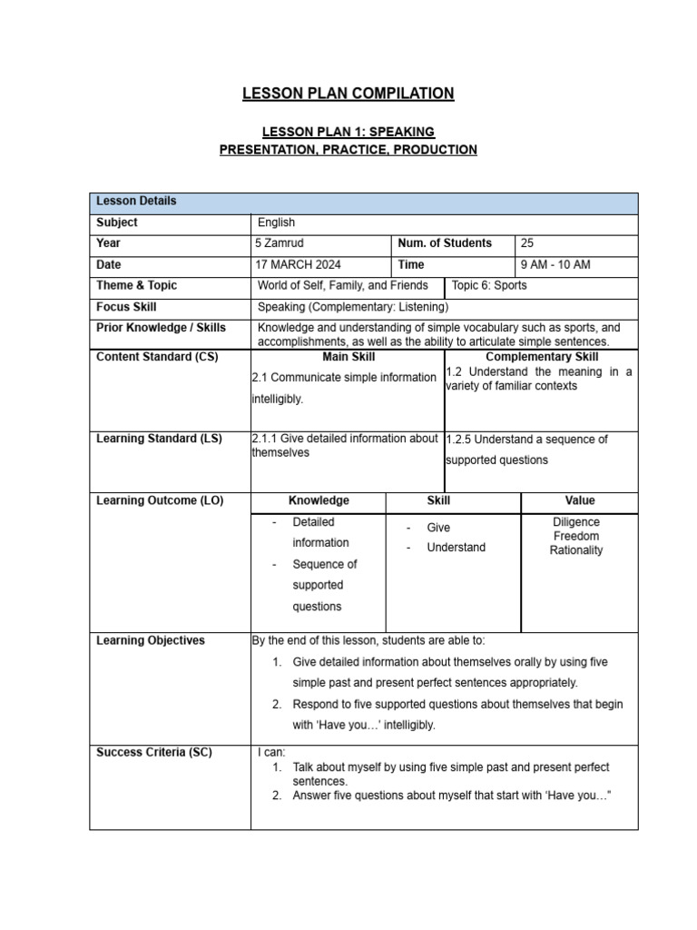 Lesson Plan Compilation - Hanisah | PDF | Educational Technology | Learning