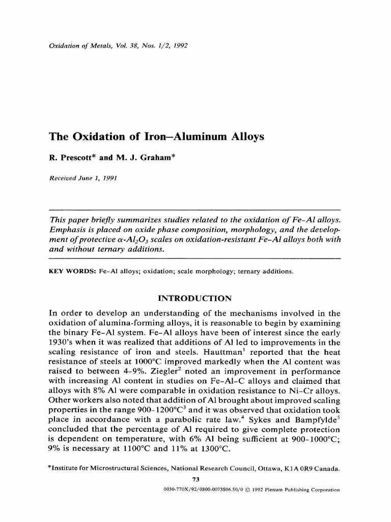 Oxidation Mechanisms in Fe-Al Alloys | PDF | Iron | Alloy
