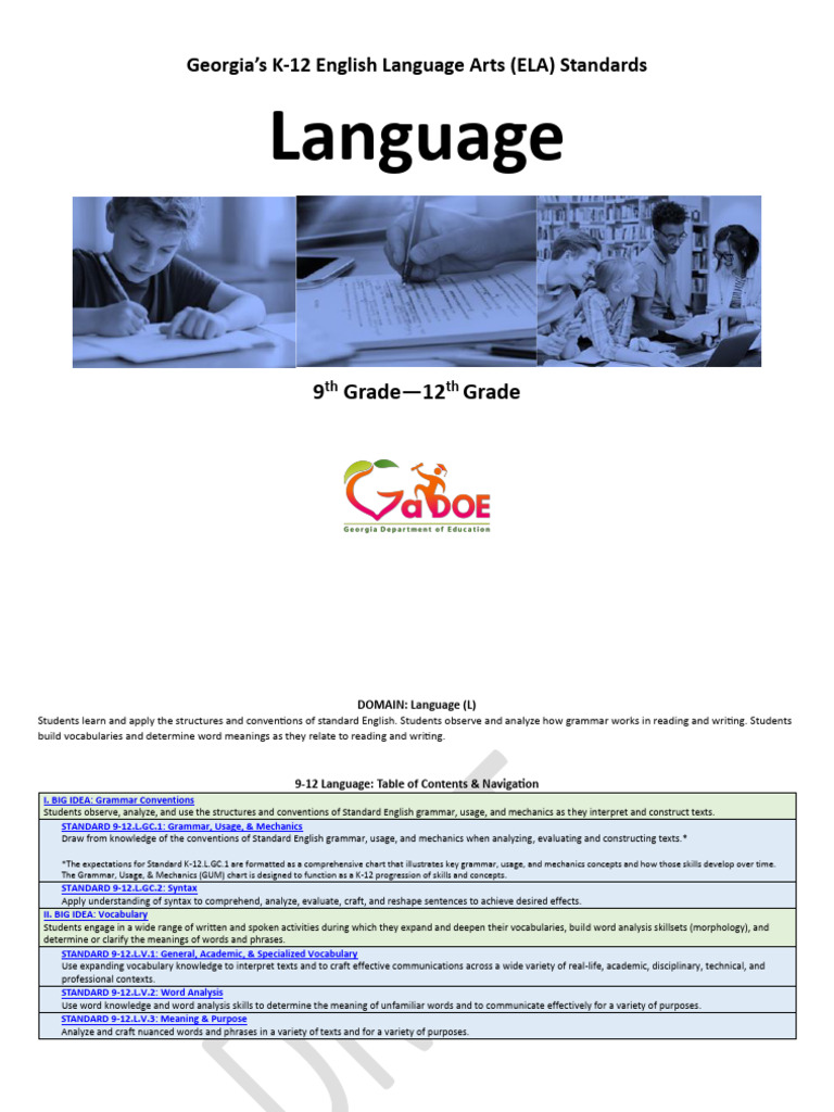 9 12 GaDOE ELA Standards Language | PDF | Verb | Vocabulary