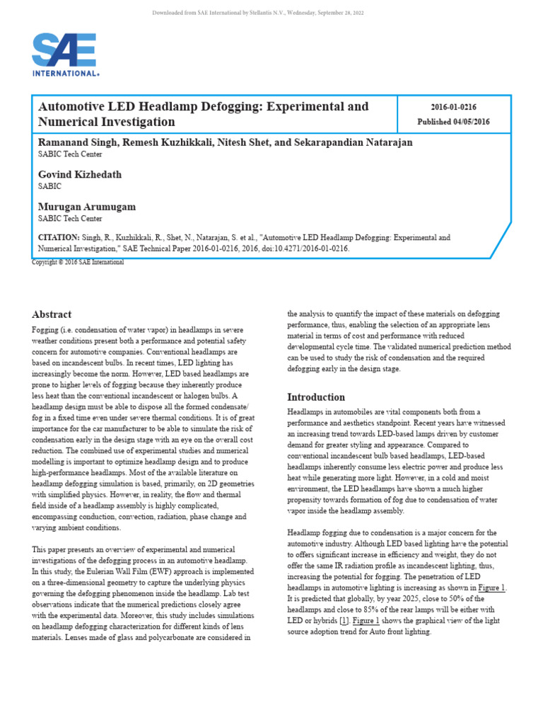 Automotive LED Headlamp Defogging Experimental and | PDF | Headlamp ...