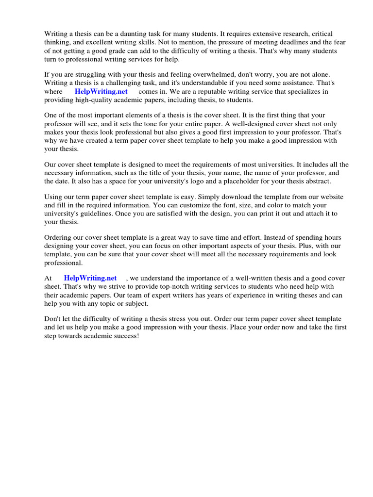 Term Paper Cover Sheet Template | PDF | Apa Style | Thesis