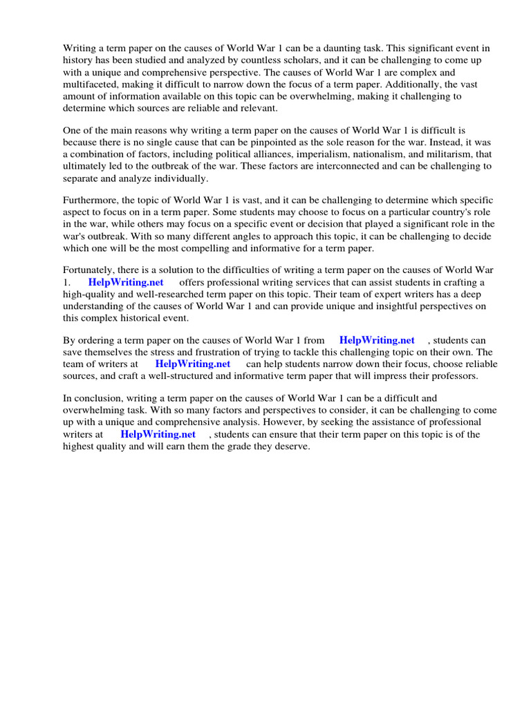 Causes of World War 1 Term Paper | PDF | Allies Of World War I | World ...