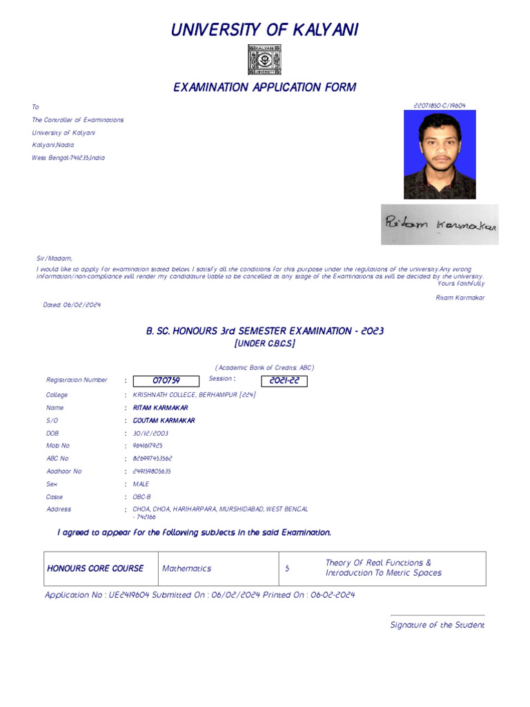3RD Sem Exam. Form Fill Up 2023 | PDF