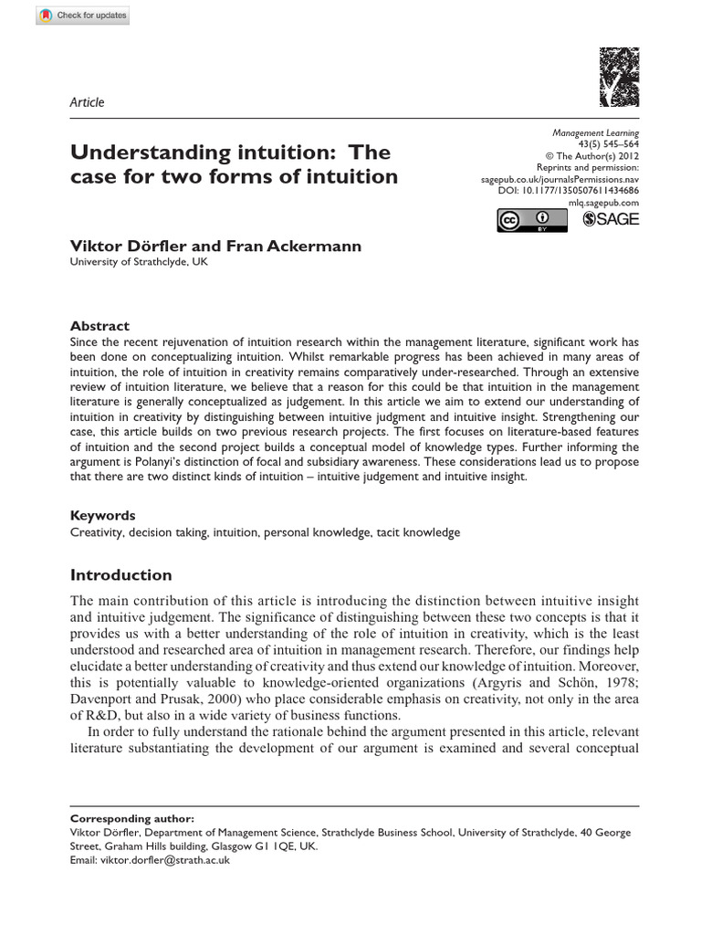 Dorfler Ackermann 2012 Understanding Intuition The Case For Two Forms ...