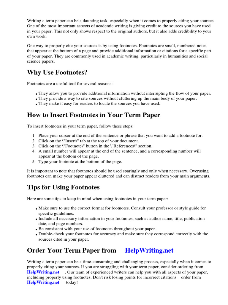 How To Put Footnotes in Term Paper | Download Free PDF | Note ...