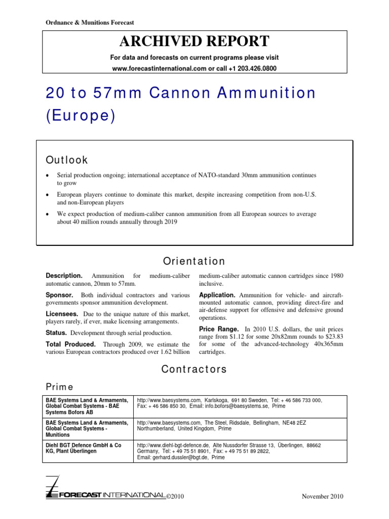 WOR130H1 - 20 To 57mm Cannon Ammunition Europe Archived NOV | PDF ...