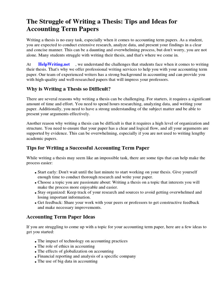 Accounting Term Paper Ideas | PDF | Accounting | Financial Accounting ...