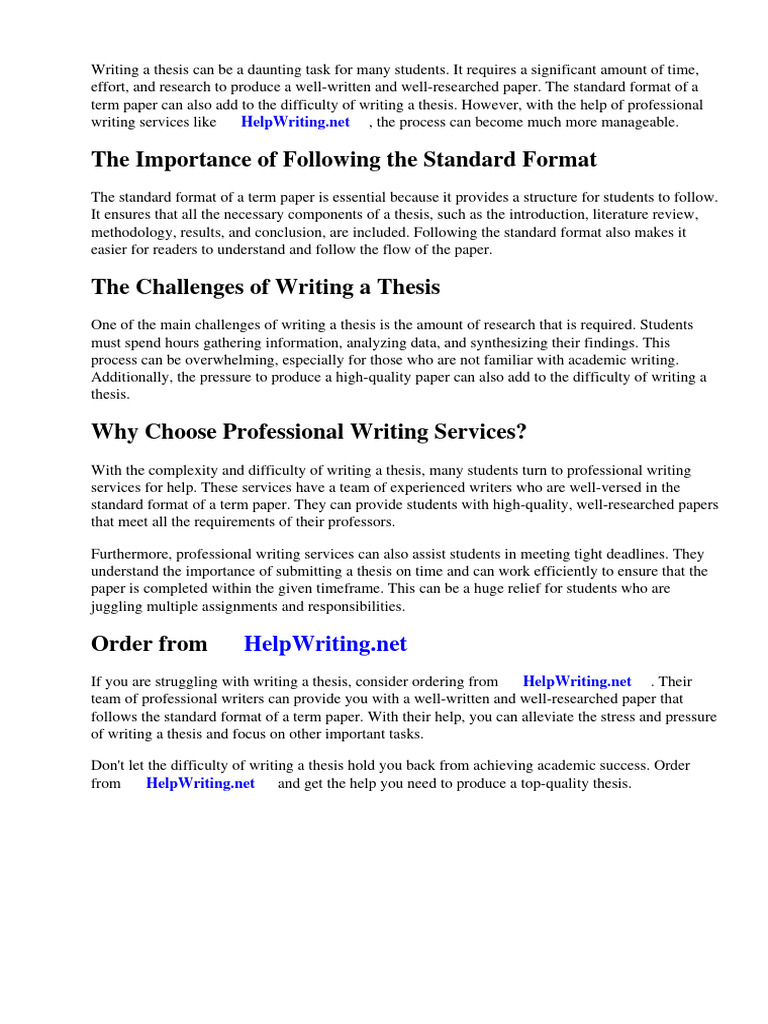 Standard Format of Term Paper | PDF | Thesis | Essays