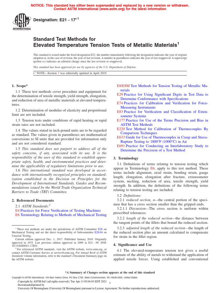 ASTM - E21-17e1 - Standard Test Methods For Elevated Temperature ...