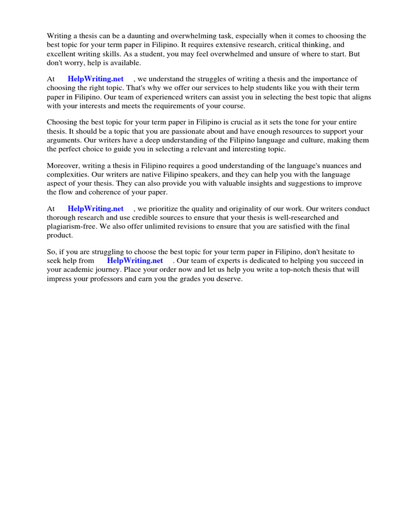 Best Topic For Term Paper in Filipino | PDF | Tagalog Language | Essays