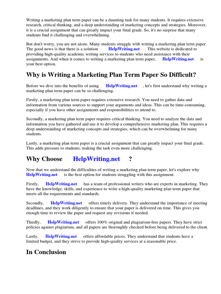 Term Paper Marketing Plan | PDF | Marketing | Business