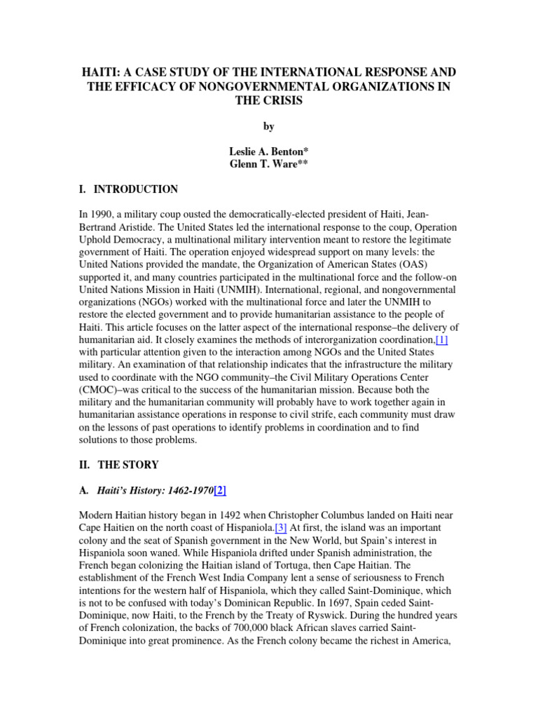 Haiti Case Study | PDF | Haiti | Non Governmental Organization