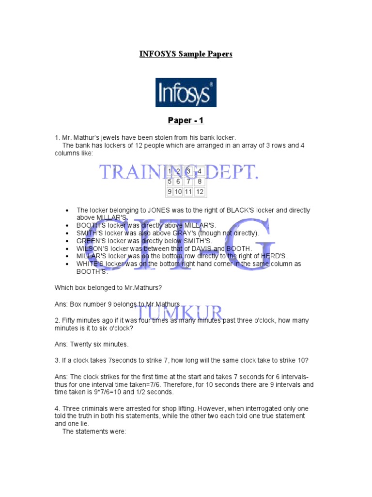 Infosys Sample Papers | Download Free PDF | Witness | Transport
