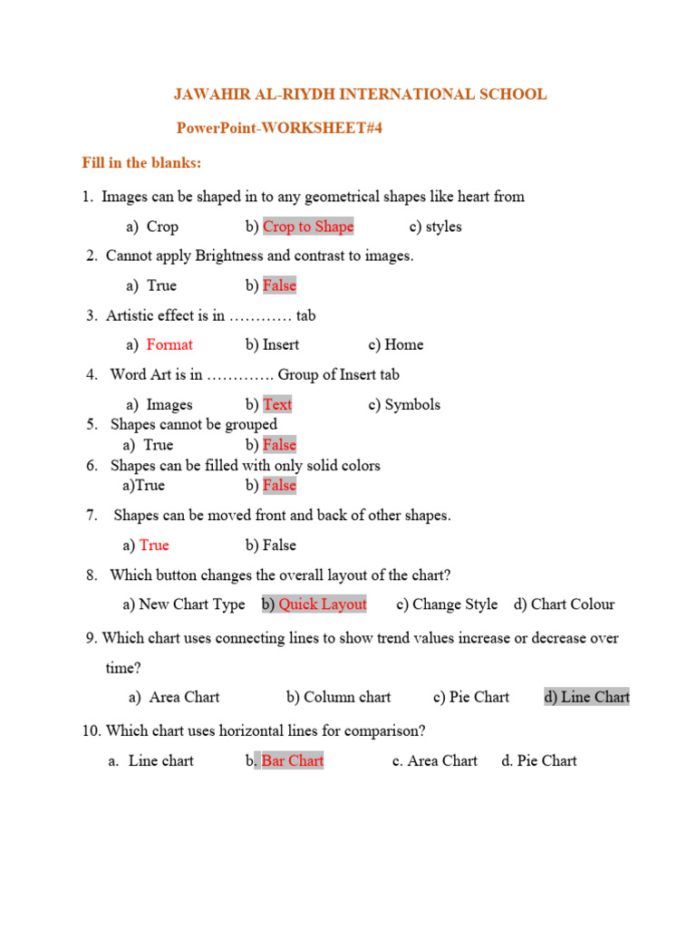Powerpoint Worksheet#4 With Key | PDF | Chart