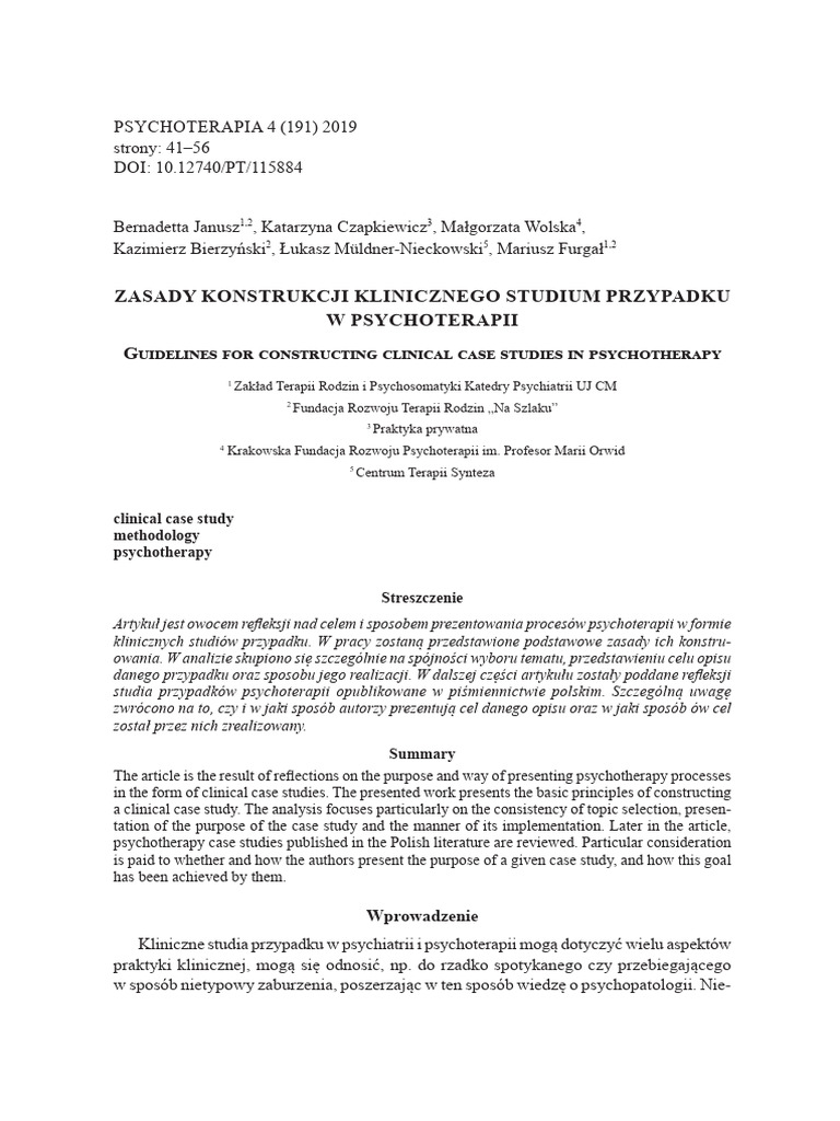 Art - Zasady Konstrukcji Klinicznego Studium Przypadku W Psychoterapii | PDF