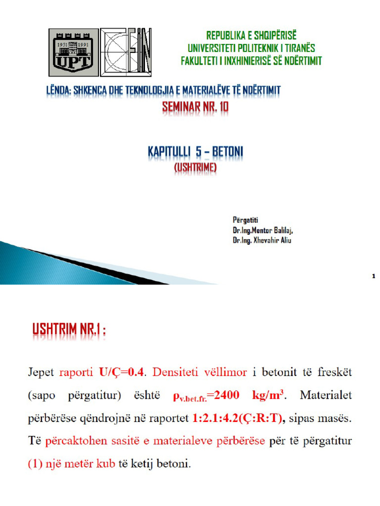 Seminar 10. Ushtrime (Betoni) | PDF