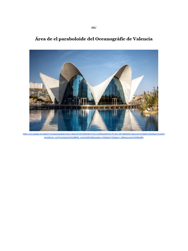 Cálculo del Área del Paraboloide del Oceanogràfic | PDF | Integral ...