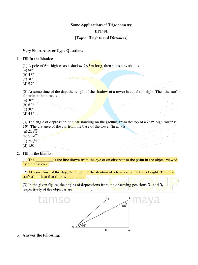 Chapter 9 Applications of Trigonometry | Download Free PDF | Height ...