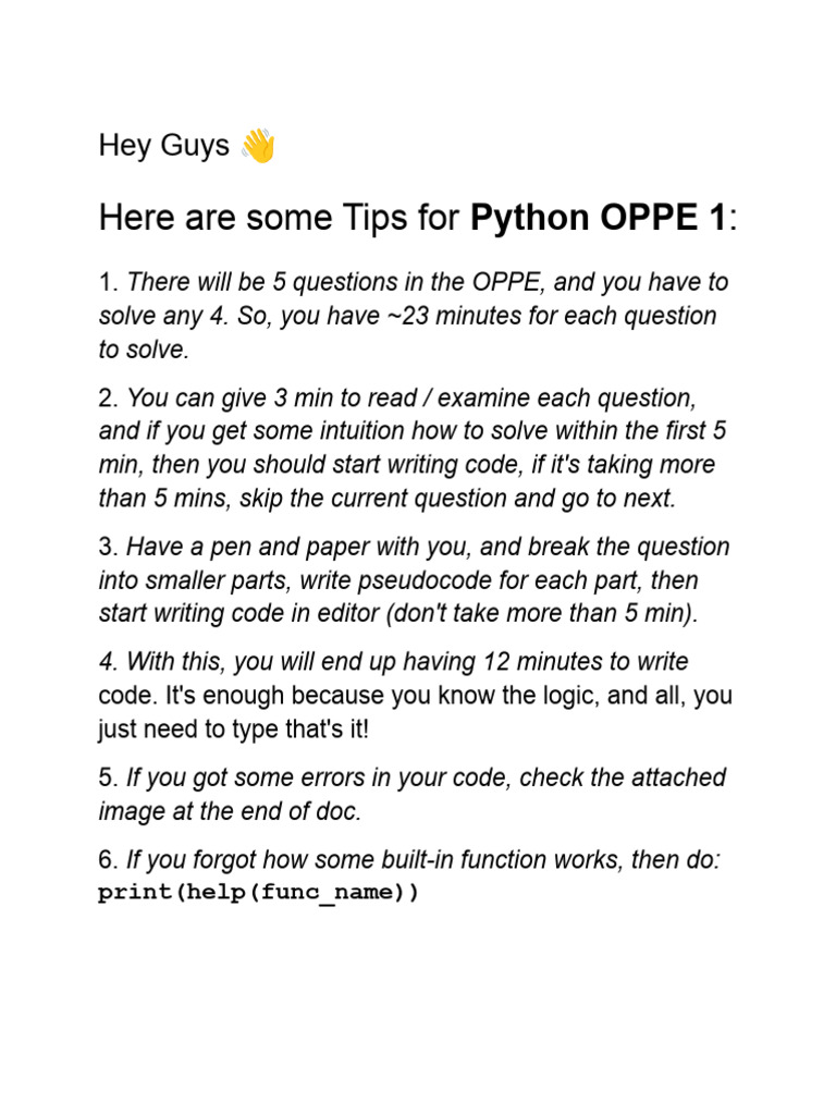 Python OPPE-1 Tips | PDF